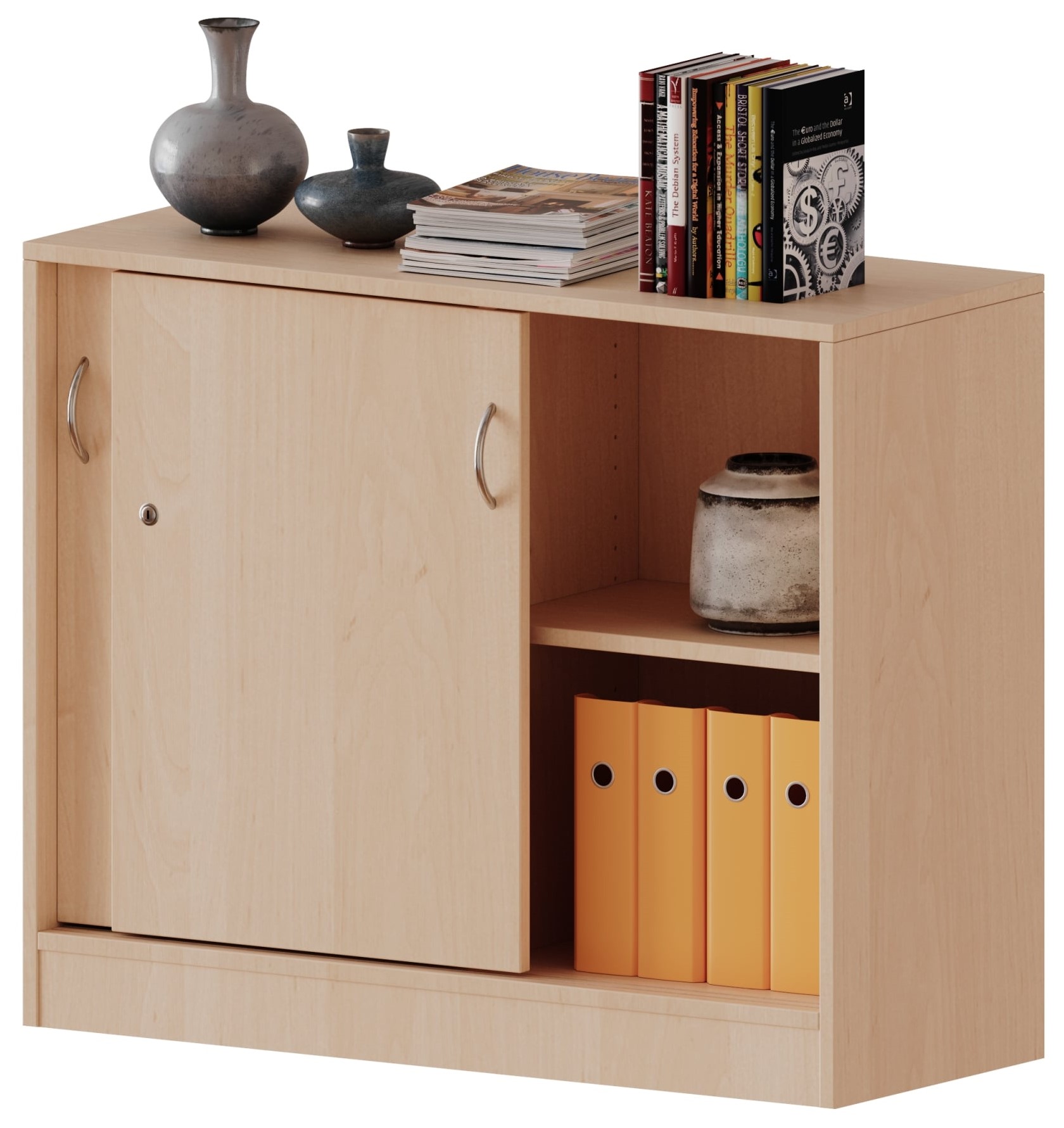 Schrank mit 2 Fächern und Holzschiebetür, Höhe 82 cm - EVO180 Serie ...